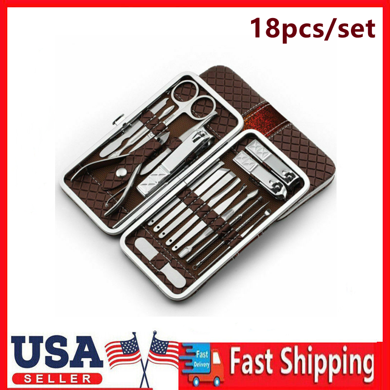 18PCS Manicure Pedicure Set Stainless Steel Professional Nails Clipper ...