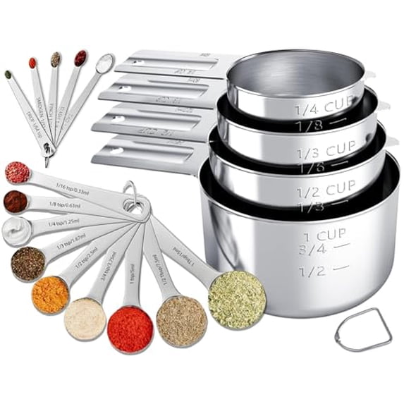 18PCS Measuring Cups and Spoons Set - Includes 4 Stainless Steel ...