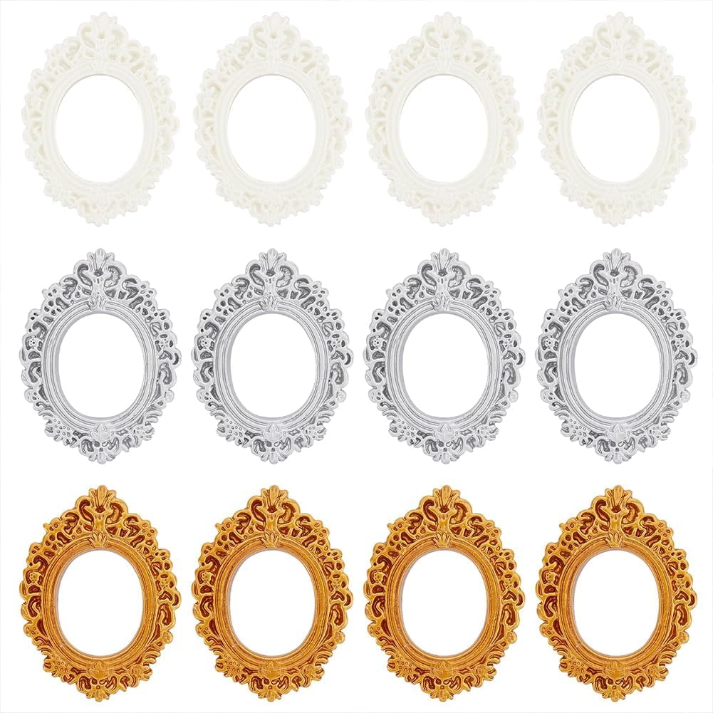 18PCS Mini Resin Bezels European Resin Gold Flower Oval Rectangle Frame ...