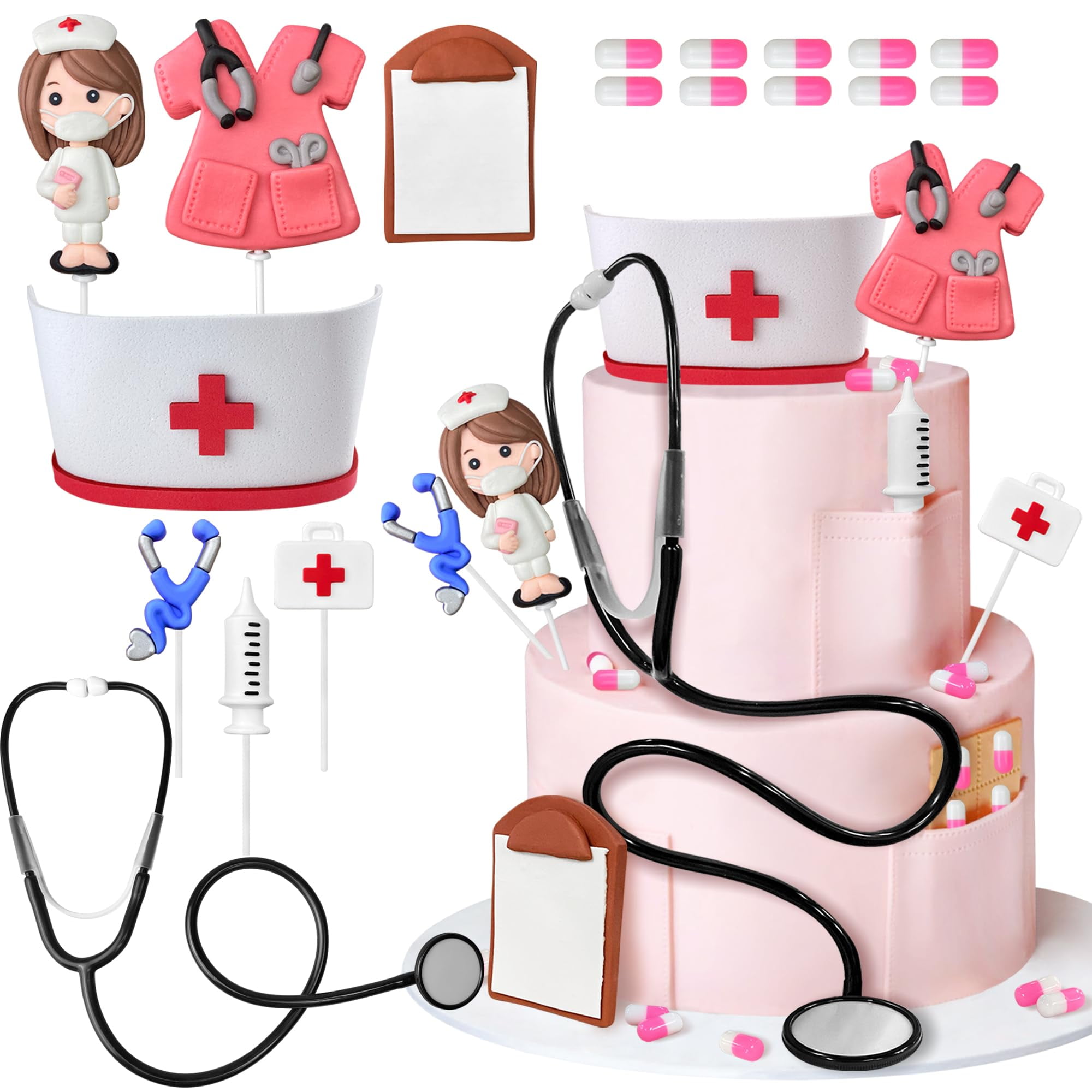 18PCS Nurse Cake FEV6 Topper Nursing Cupcake Toppers for Nursing Doctor ...
