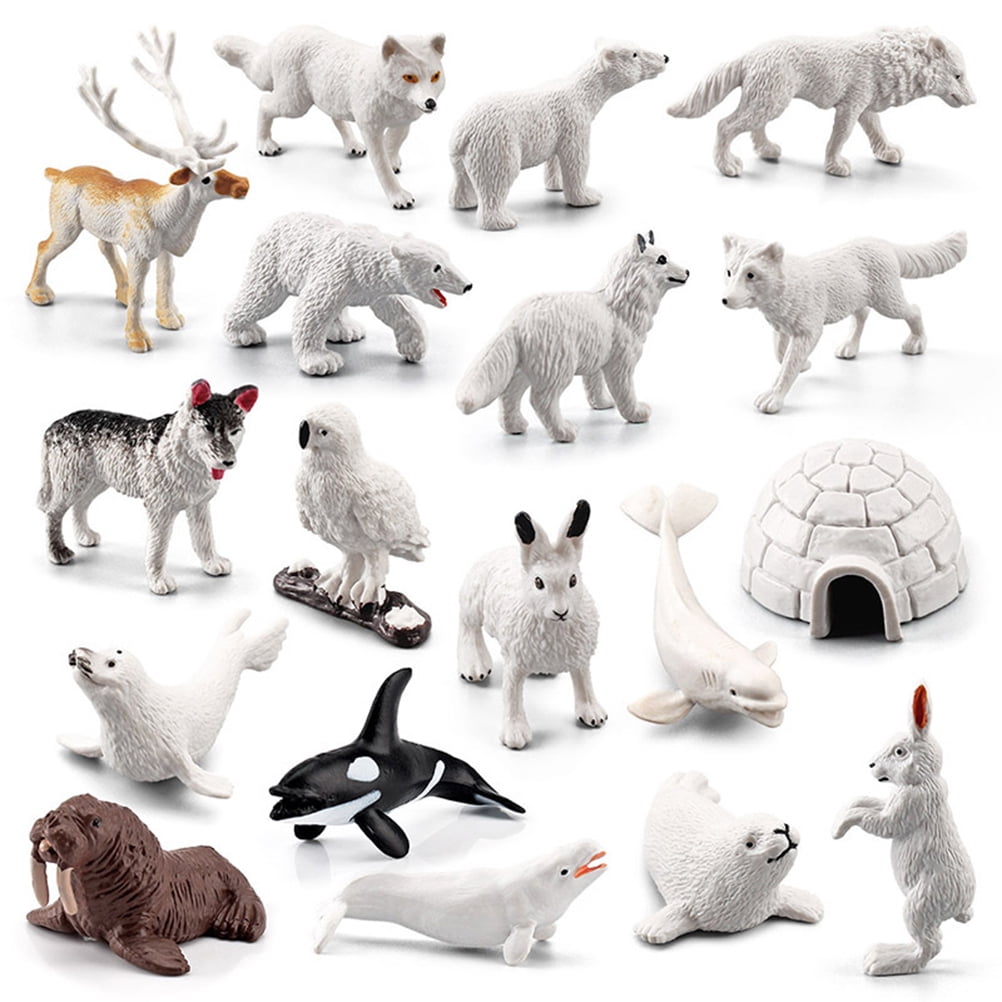 18PCS Polar Arctic Animal Toy Figurines Set Includes White Wolf White ...