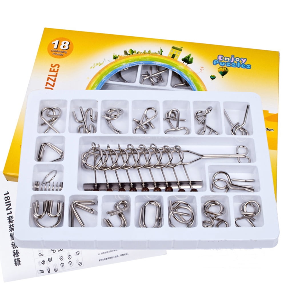 18PCS/Set Metal Puzzle IQ Mind Brain Teaser Magic Wire Puzzles Game ...