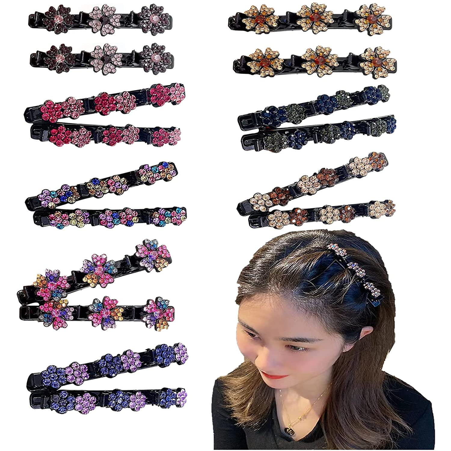 18PCS Sparkling Crystal Stone Braided Hair Clips, Satin Fabric Hair ...