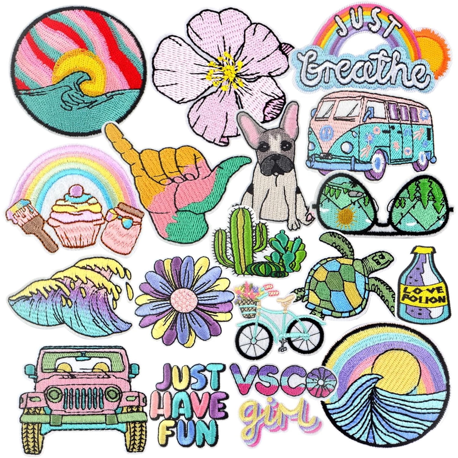 18PCS Summer Embroidered Iron On Patches Rainbow Colored Sunglasses ...
