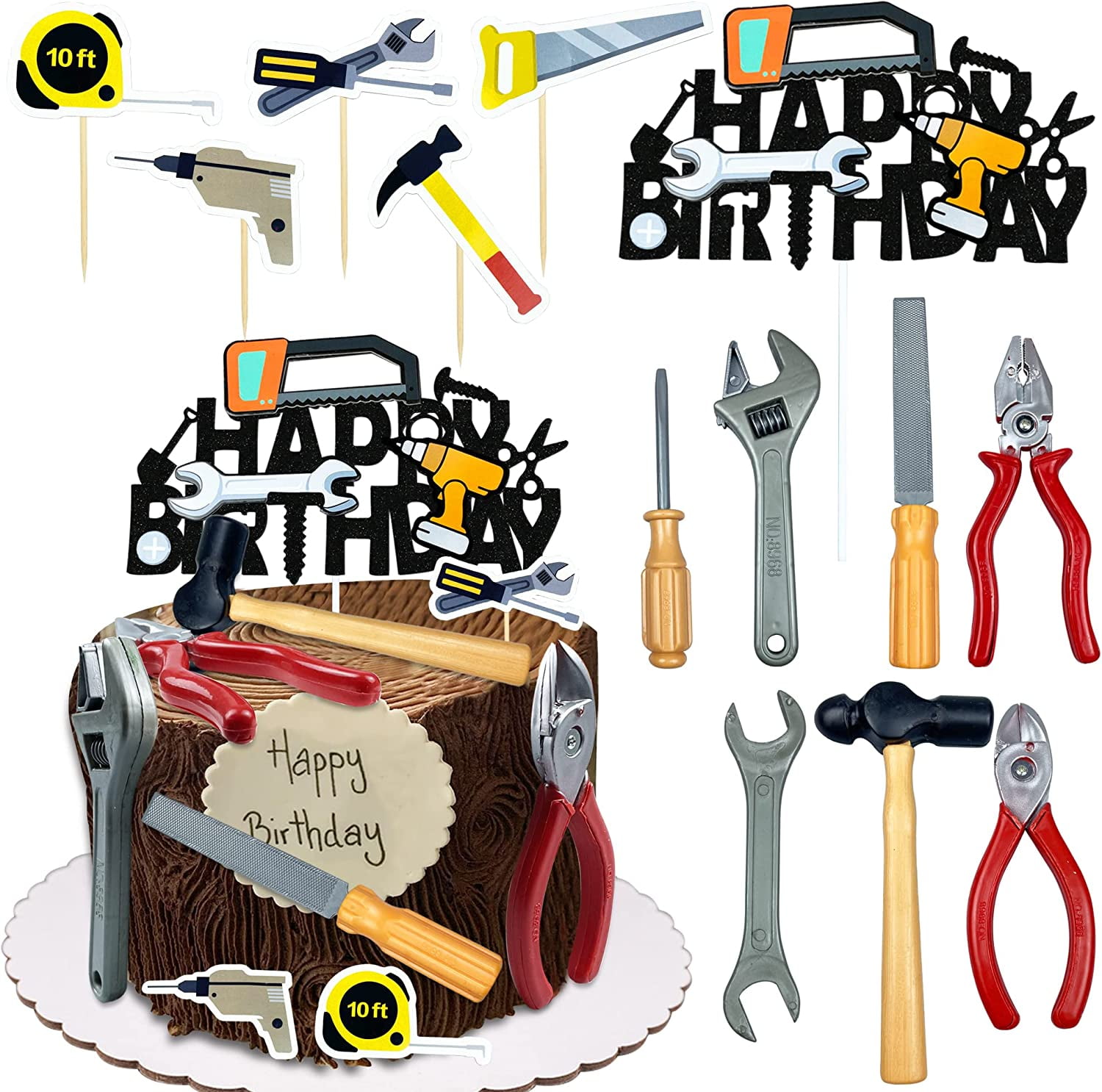 18PCS Tools Cake Topper Tools Cake Decorations Toolbox Wrench Hammer ...