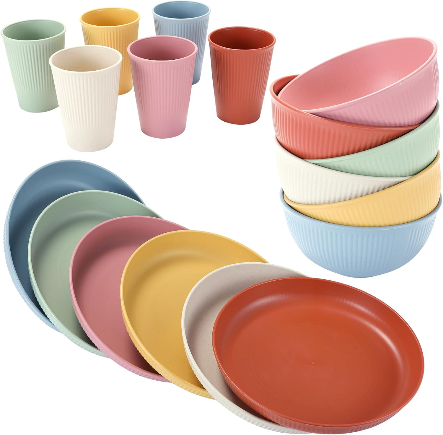 18PCS Wheat Straw Dinnerware Sets Unbreakable Reusable Dinnerware Set ...