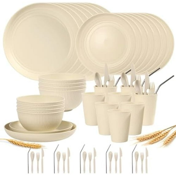 18PCS Wheat Straw Dinnerware Sets Unbreakable Reusable Dinnerware Set ...