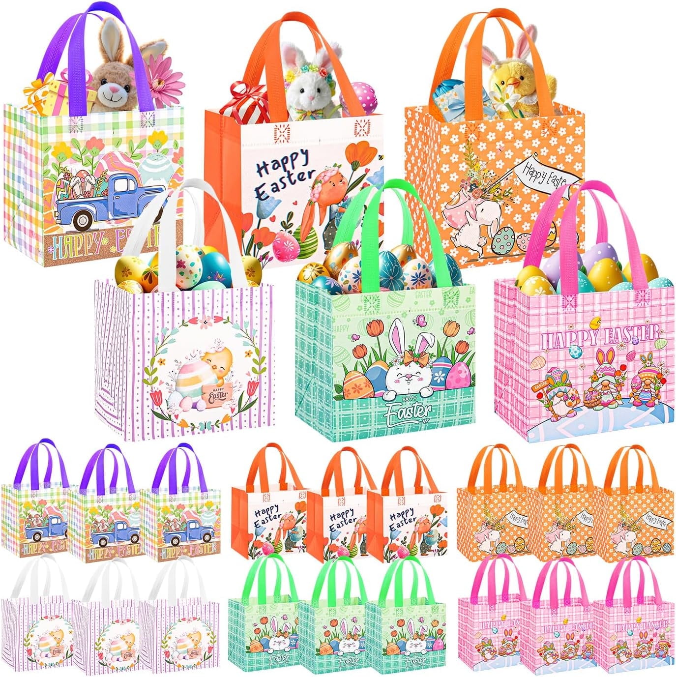 18 Pack Easter Bags with Handle,8.3×7.9×6inch Large Easter Gift Bags ...