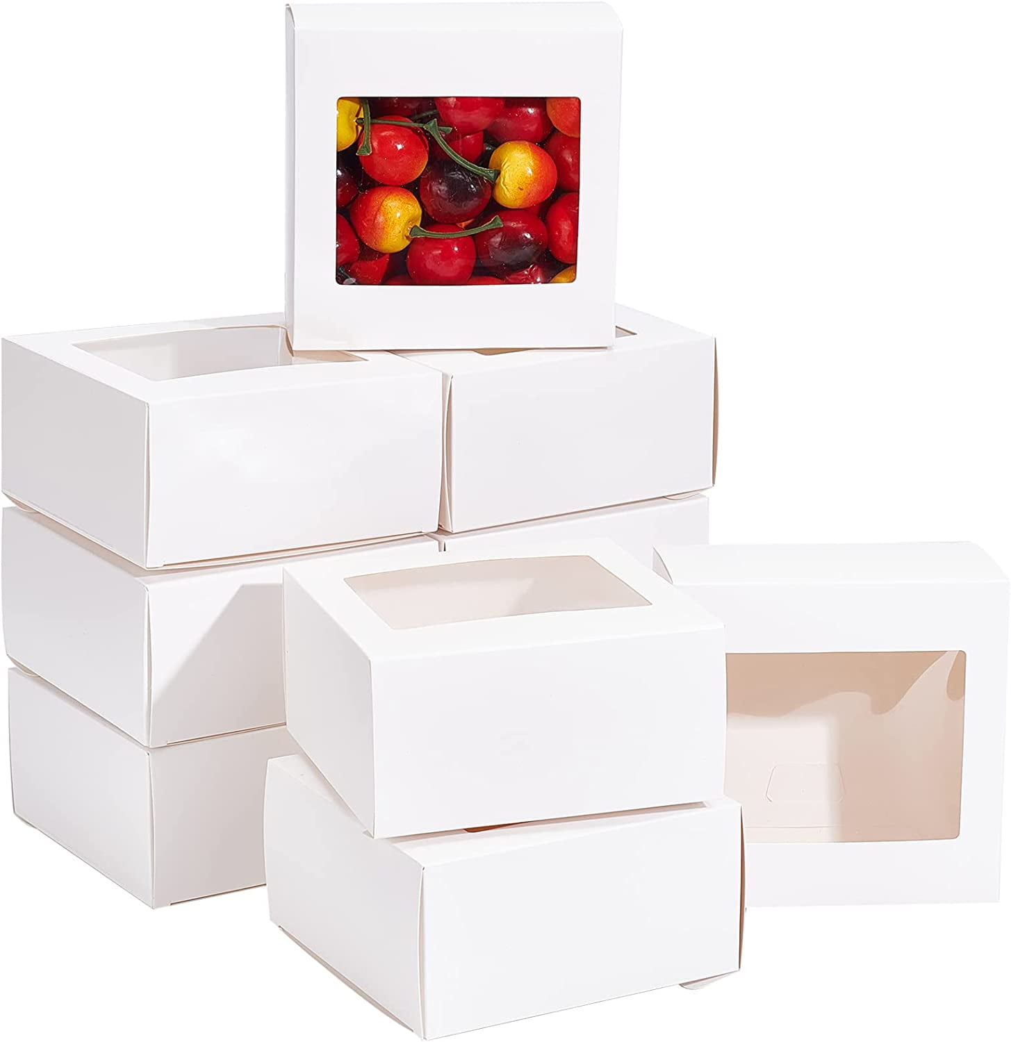18Packs 12x12x6cm Clear PVC Square Window Gift Boxes White Kraft Paper ...