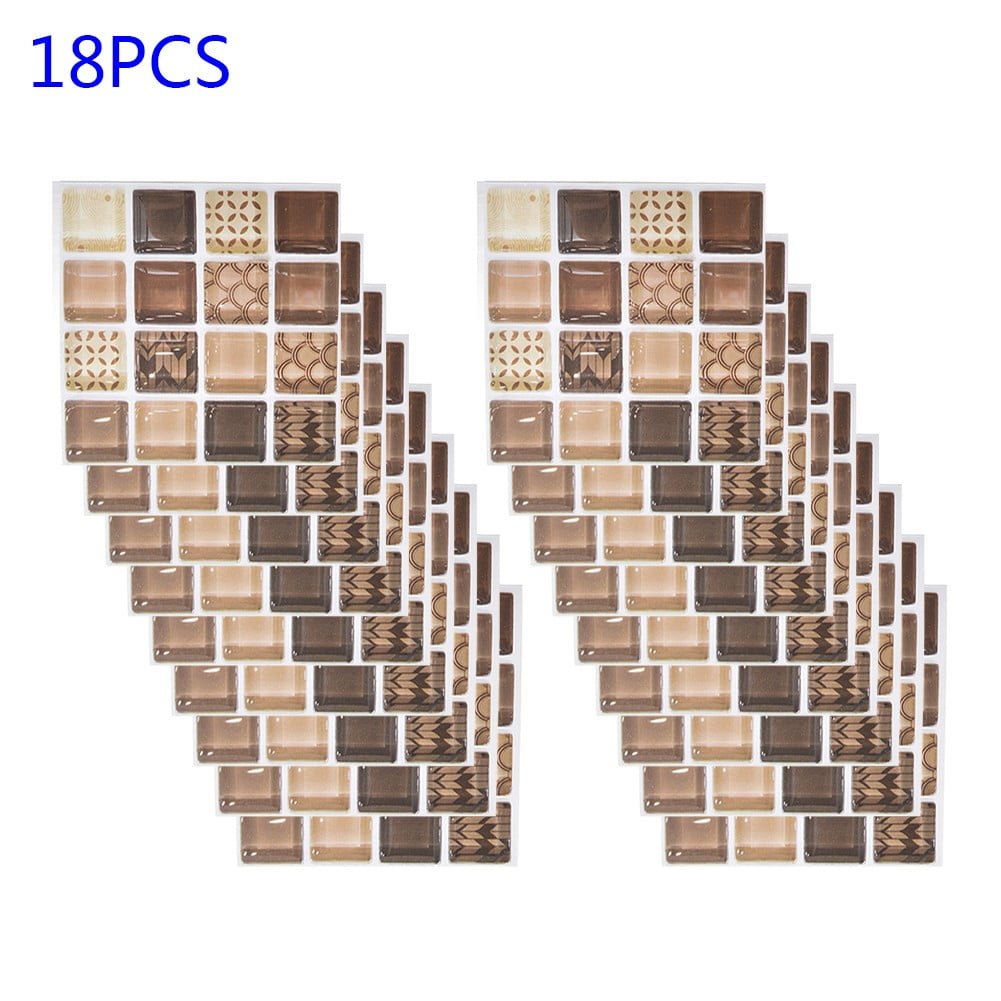 18Pcs 10X10Cm Mosaic Wall Tile Diy Kitchen Bathroom Home Wall Sticker ...