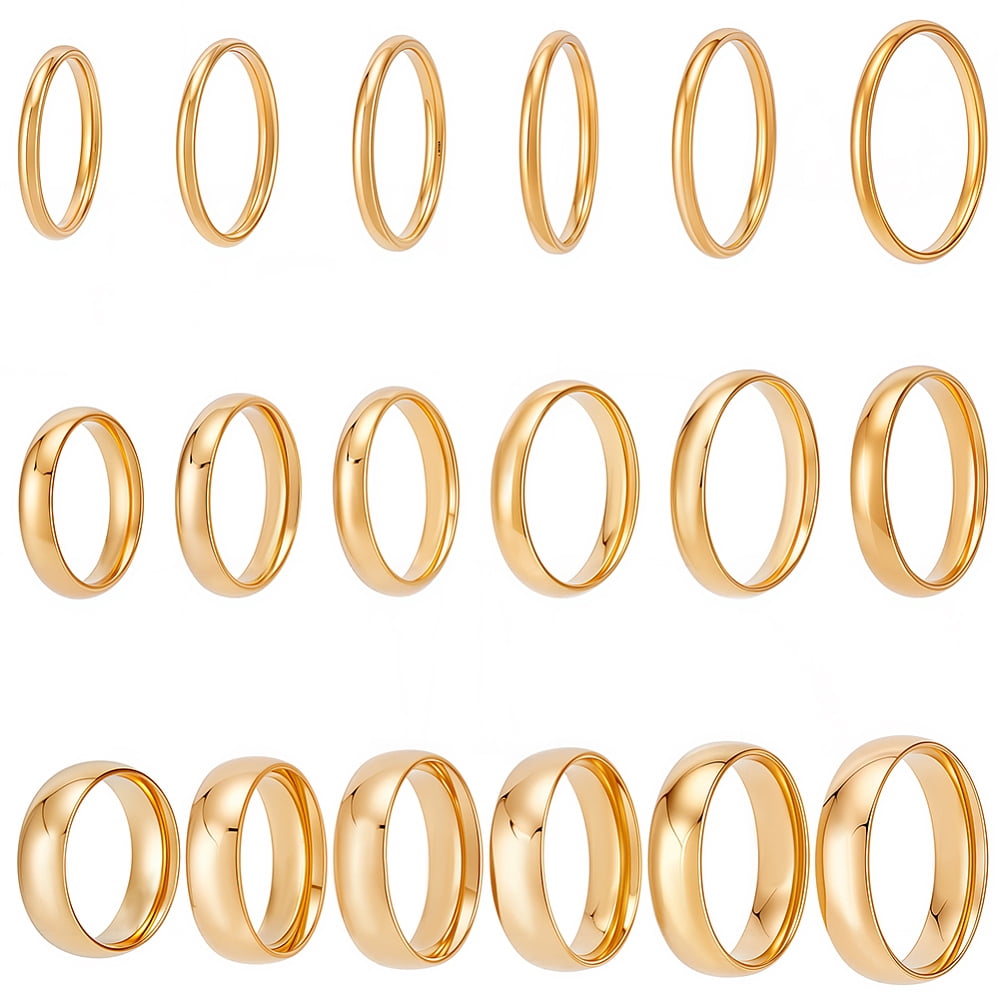 18Pcs 18 Styles 201 Stainless Steel Finger Rings Golden 2~6mm Inner ...