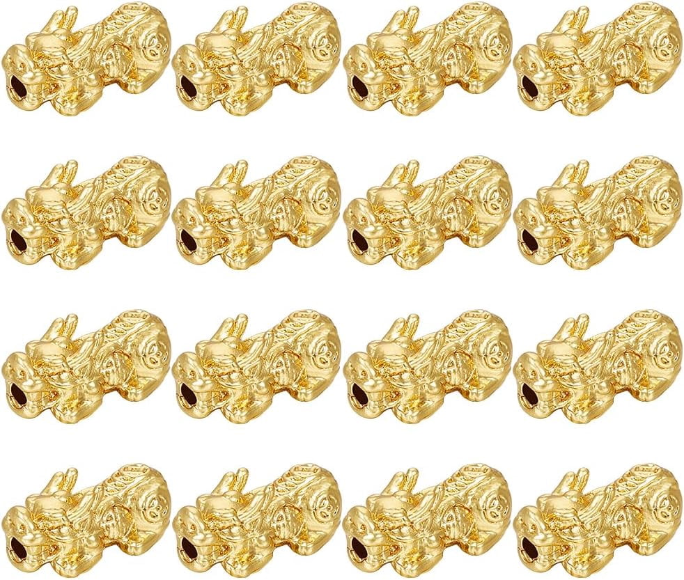 18Pcs 24k Gold Plated Spacer Bead 3D Metal Chinese Fengshui Lucky Alloy ...
