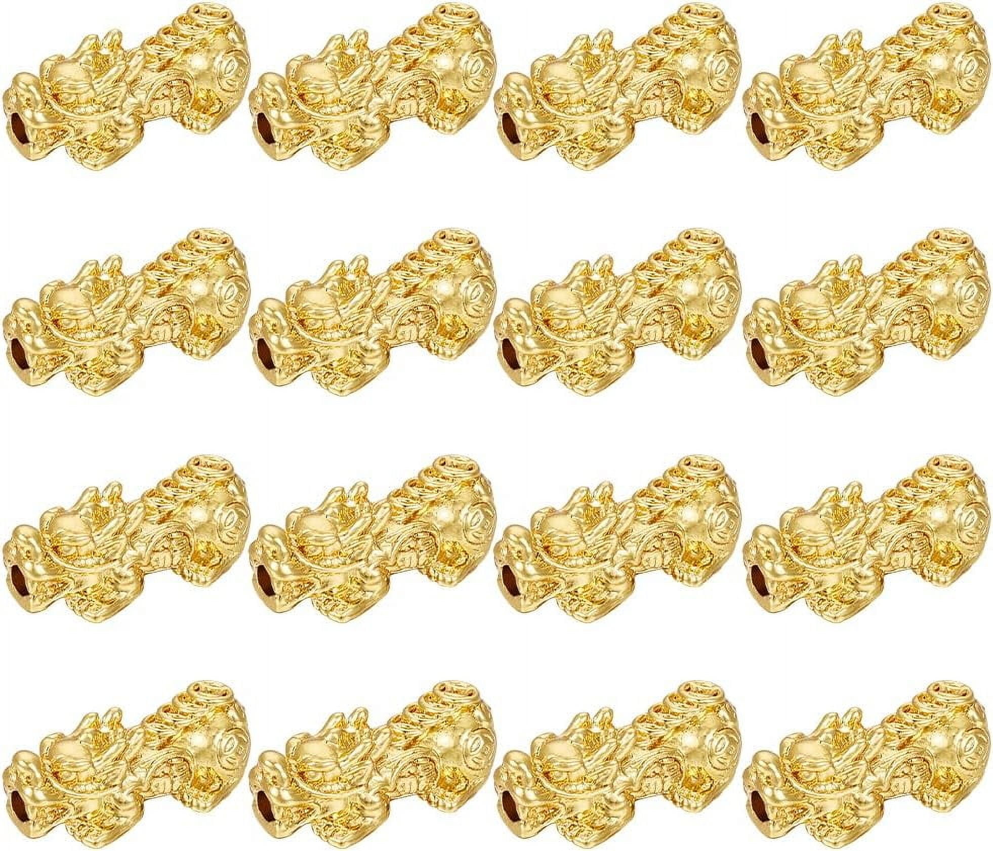 18Pcs 24k Gold Plated Spacer Bead 3D Metal Chinese Fengshui Lucky Alloy ...