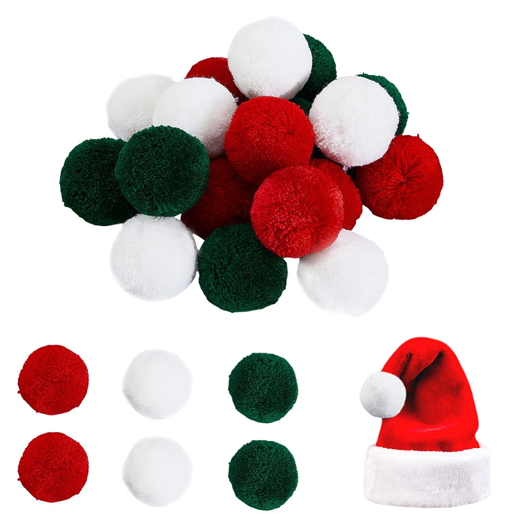 18Pcs 3 Colors Christmas Pom Pom Balls Red White Green Cute Hanging ...