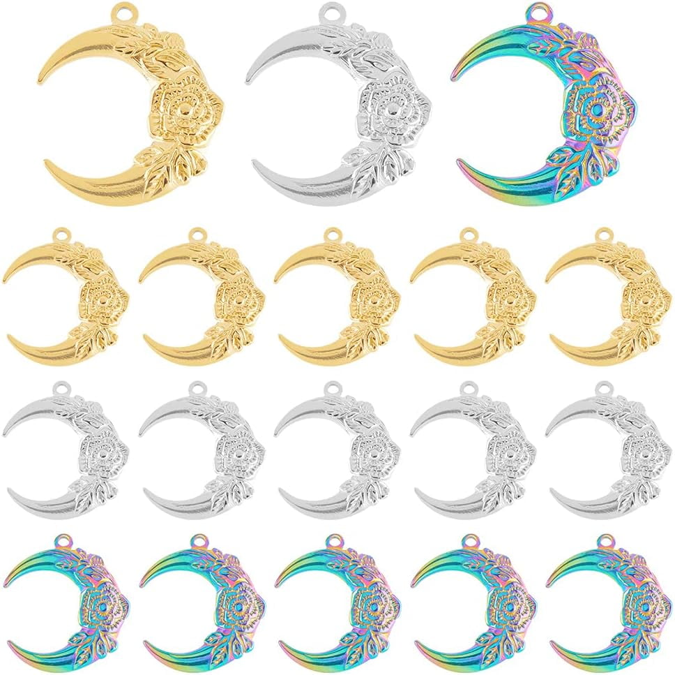 18Pcs 3 Colors Crescent Moon Stainless Steel Curved Moon with Rose ...