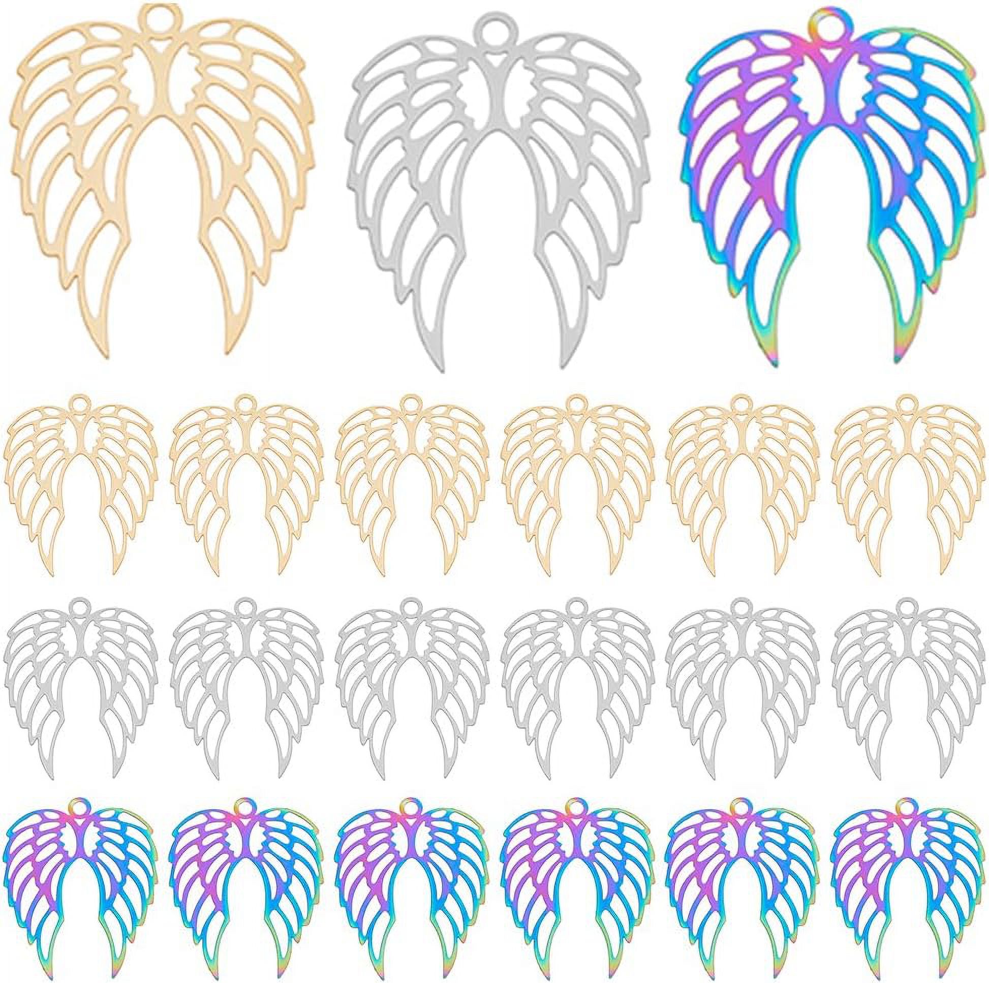 18Pcs 3 Colors Hollow Wings Pendants Angel Wing Charms Feathered Wings ...