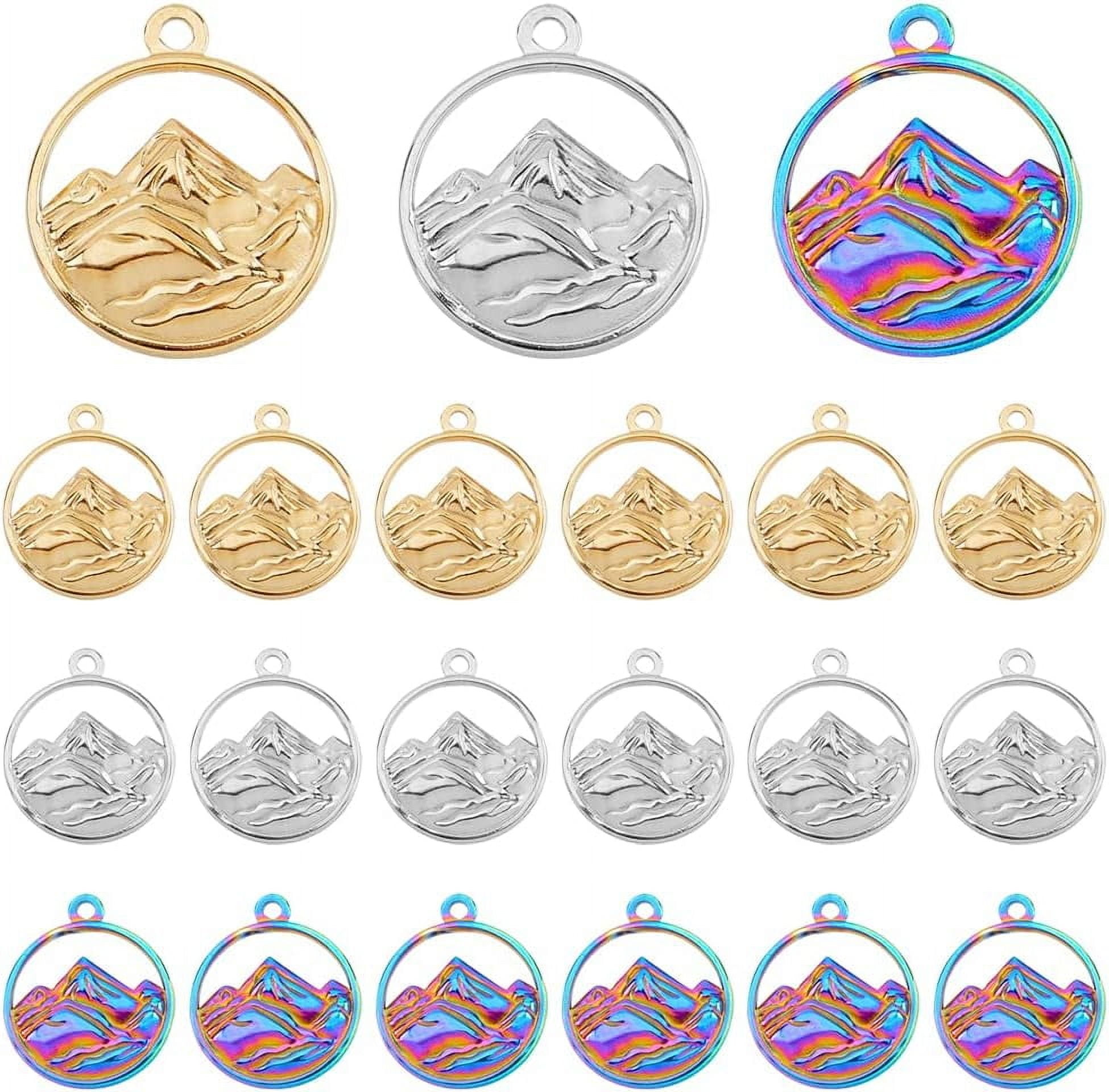 18Pcs 3 Colors Mountain Charms Bulk Flat Round with Mountain Charms ...