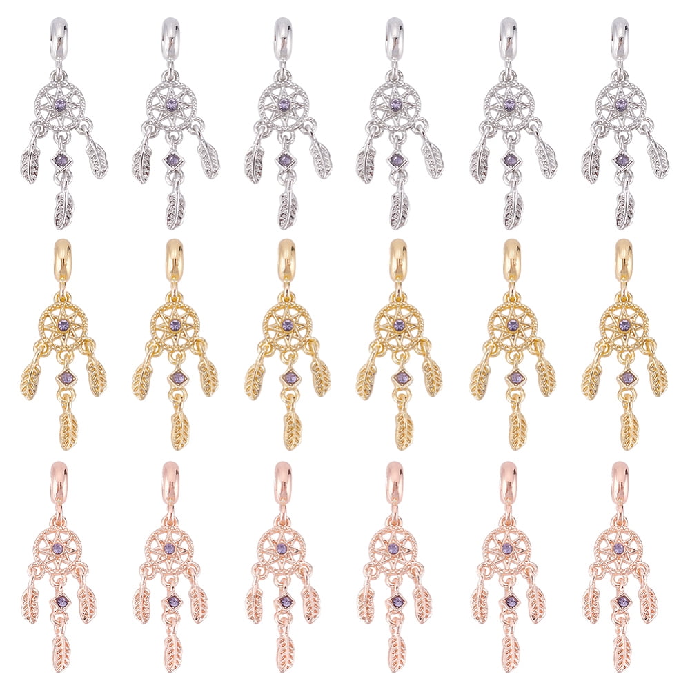 18Pcs 3 Colors Rack Plating Alloy European Dangle Charms with Tanzanite ...