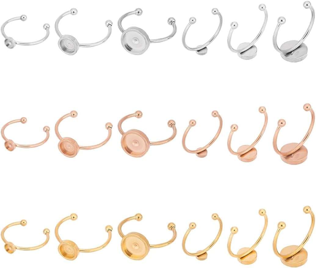 18Pcs 3 Colors 3 Sizes Blank Rings Base Finger Rings 4/6/8mm Stainless ...