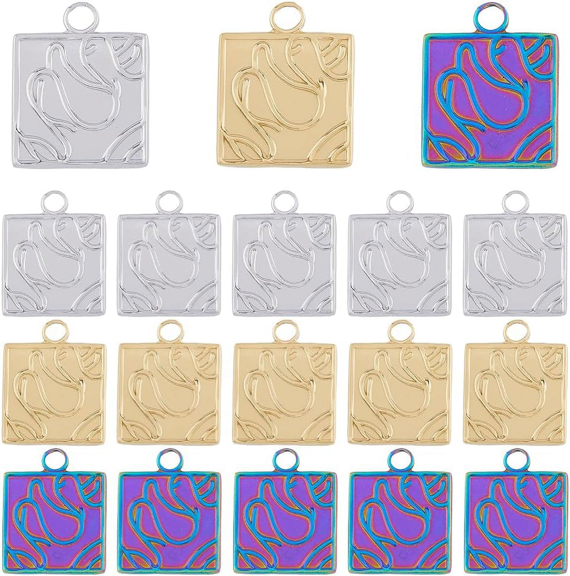 18Pcs 3 Colors Square Pendants Small Squre with Texture Charms ...