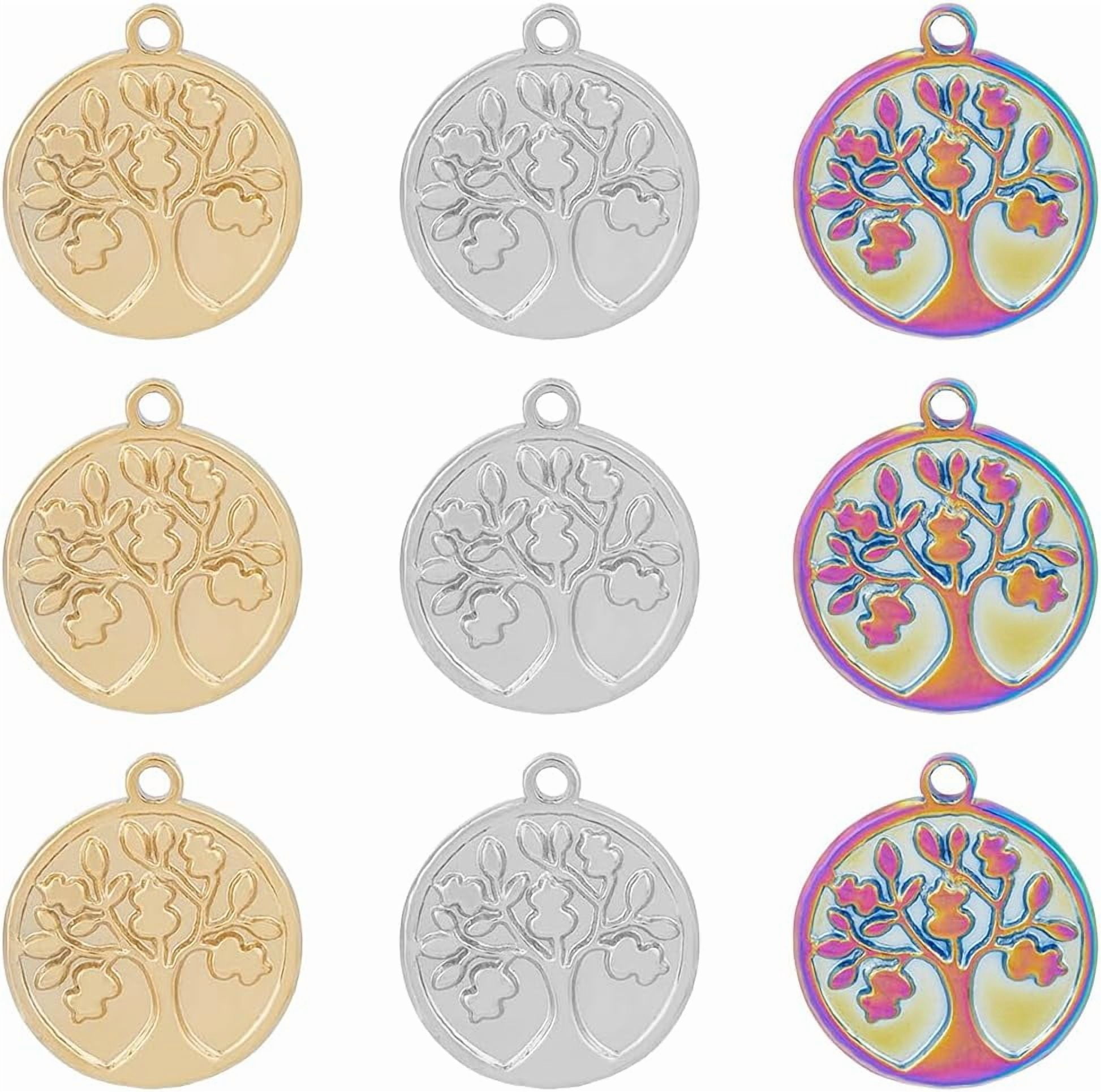 18Pcs 3 Colors Tree of Life Pendants Charms Flat Round Iridescent ...