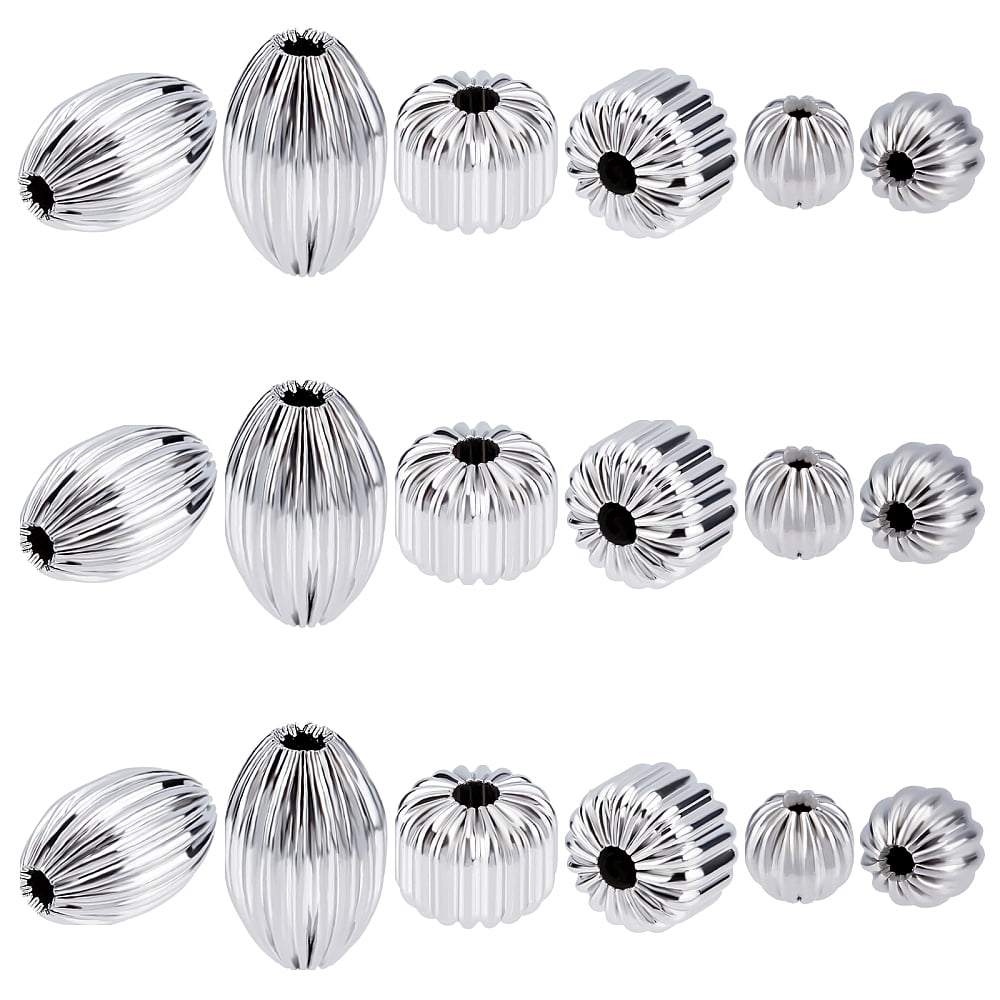 18Pcs 3 Style 304 Stainless Steel Corrugated Beads Round Lantern Rice ...