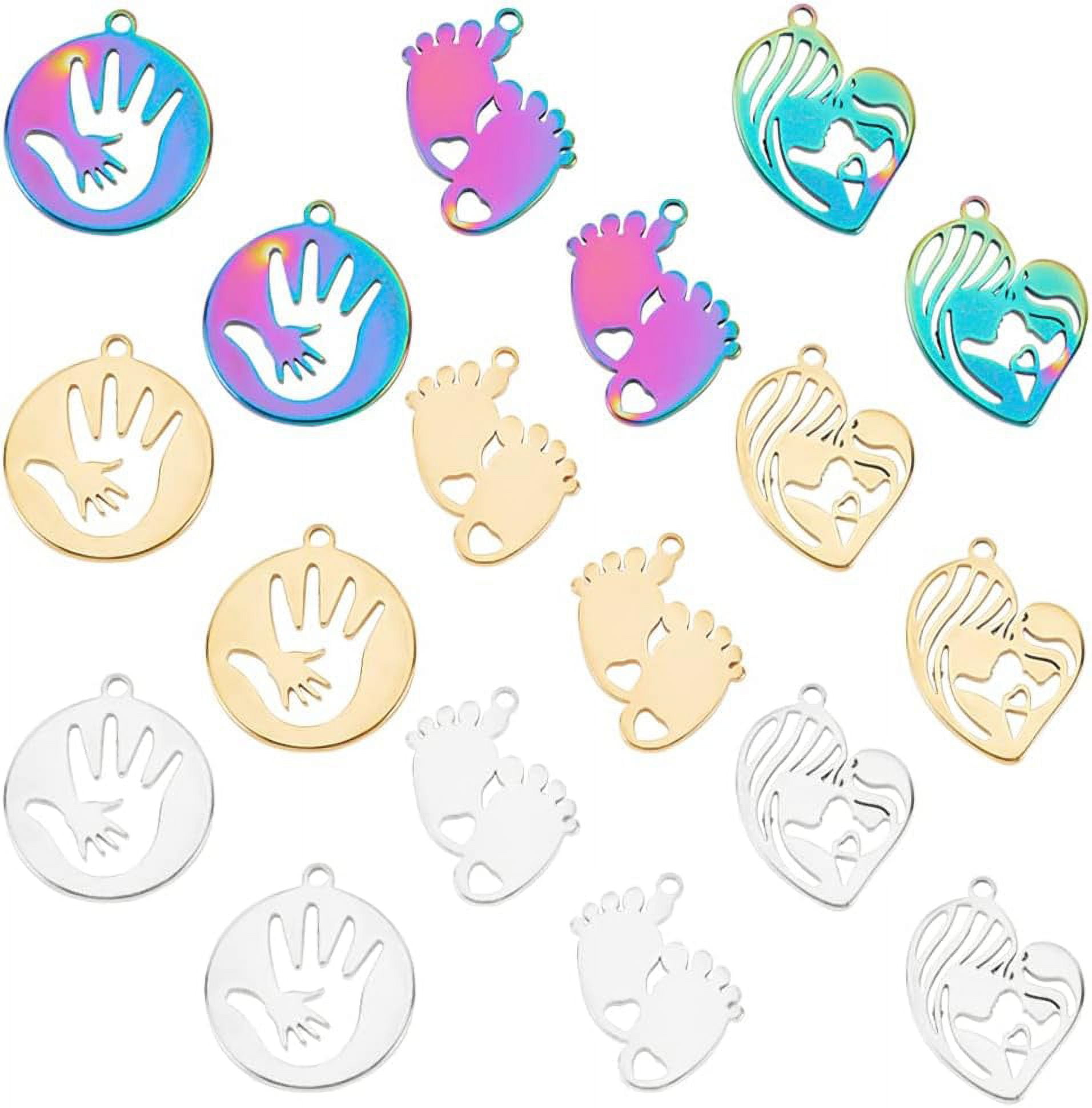 18Pcs 3 Styles Palm and Footprints Charms Stainless Steel Flat Round ...