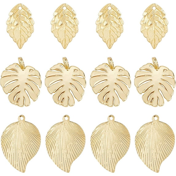 18Pcs 3 Styles Real 18K Gold Plated Brass Monstera Leaf Charms Long ...