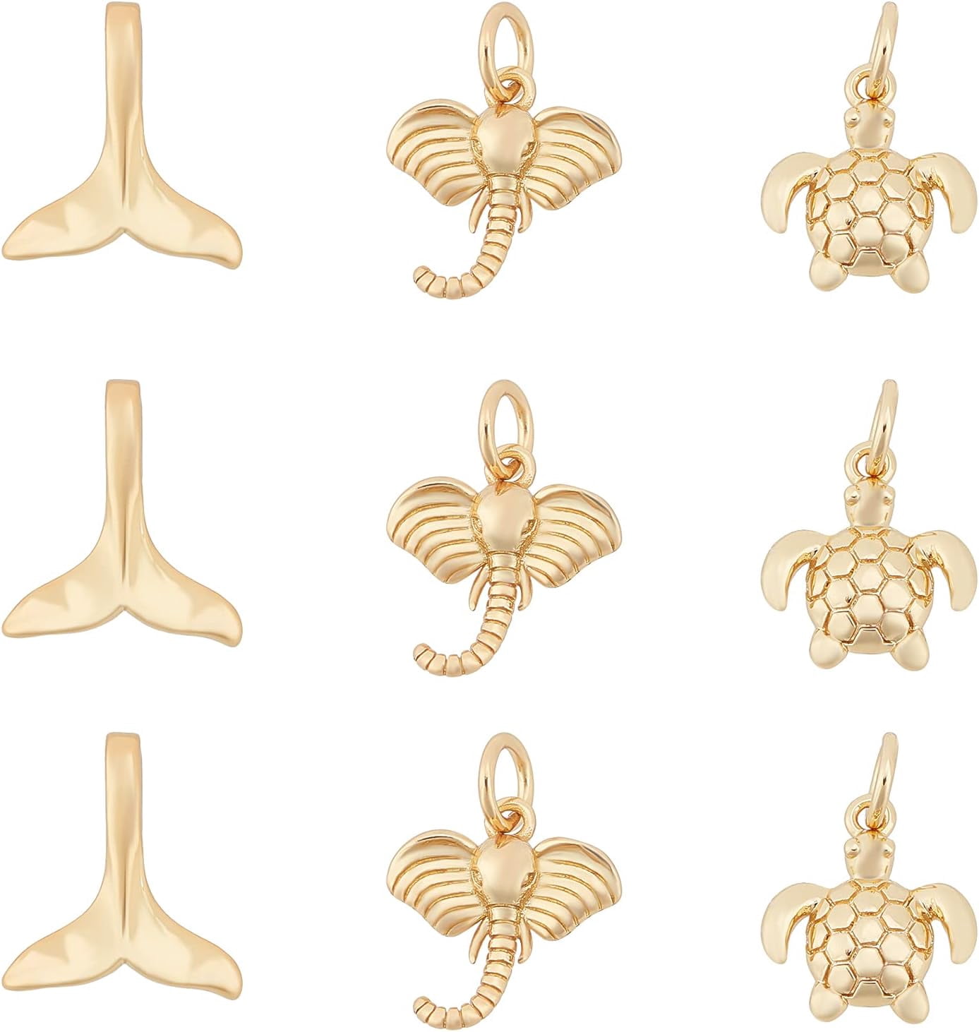 18Pcs 3 Styles Real 20K Gold Plated Sea Turtle Eleant Whale Fishtail ...