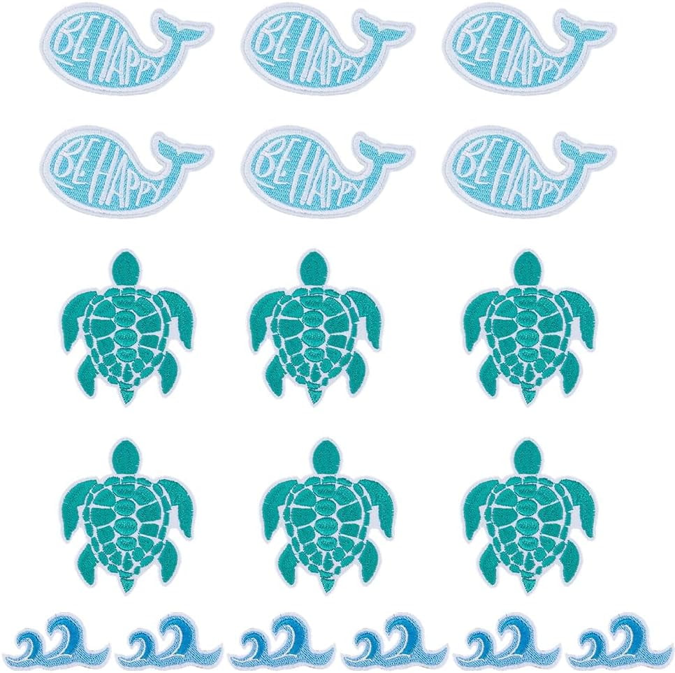 18Pcs 3 Styles Sea Theme Embroidered Patches Sea Turtle Whale Wave Iron ...