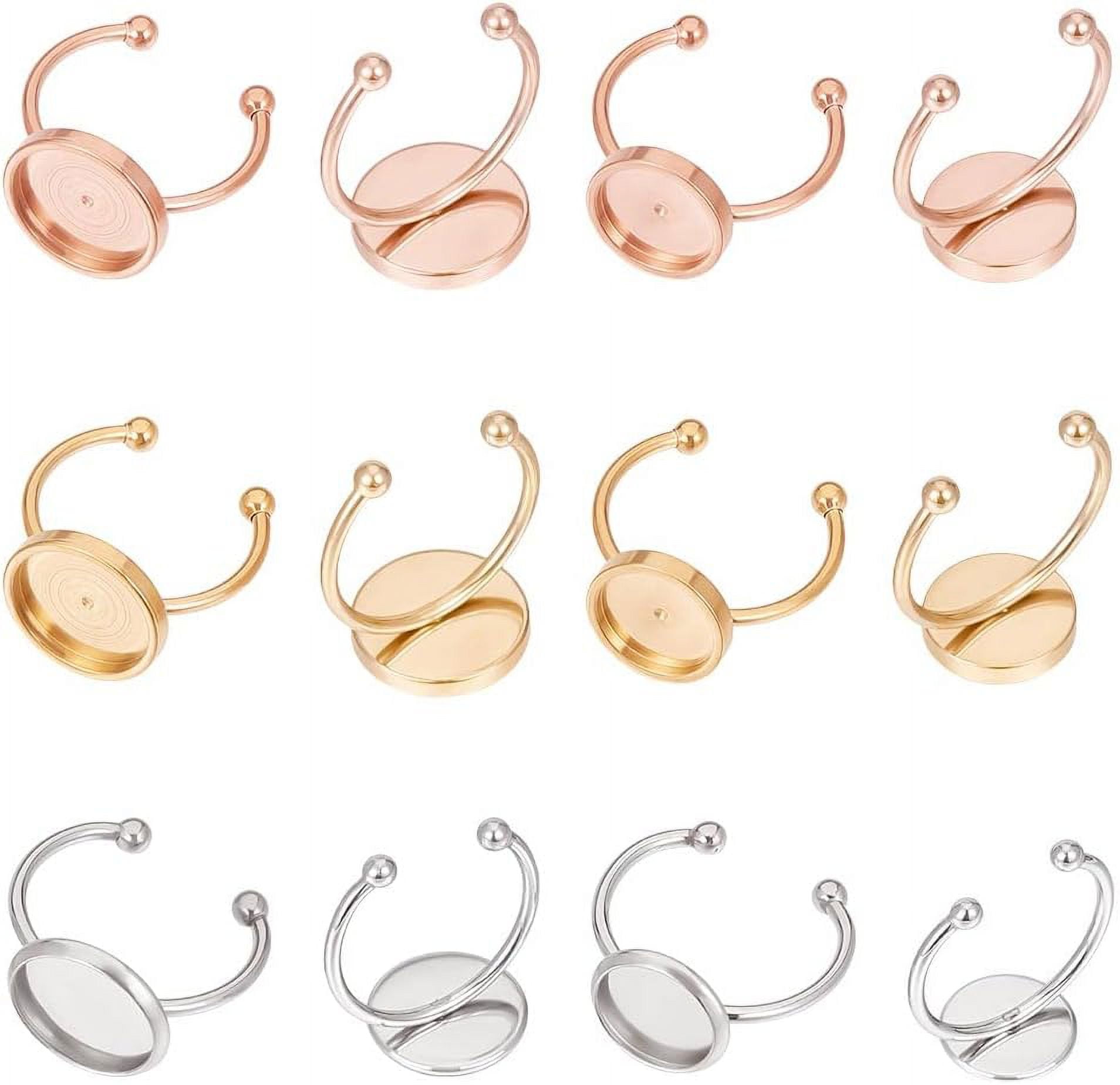 18Pcs 6 Style 304 Stainless Steel Open Cuff Ring Findings Pad Ring ...