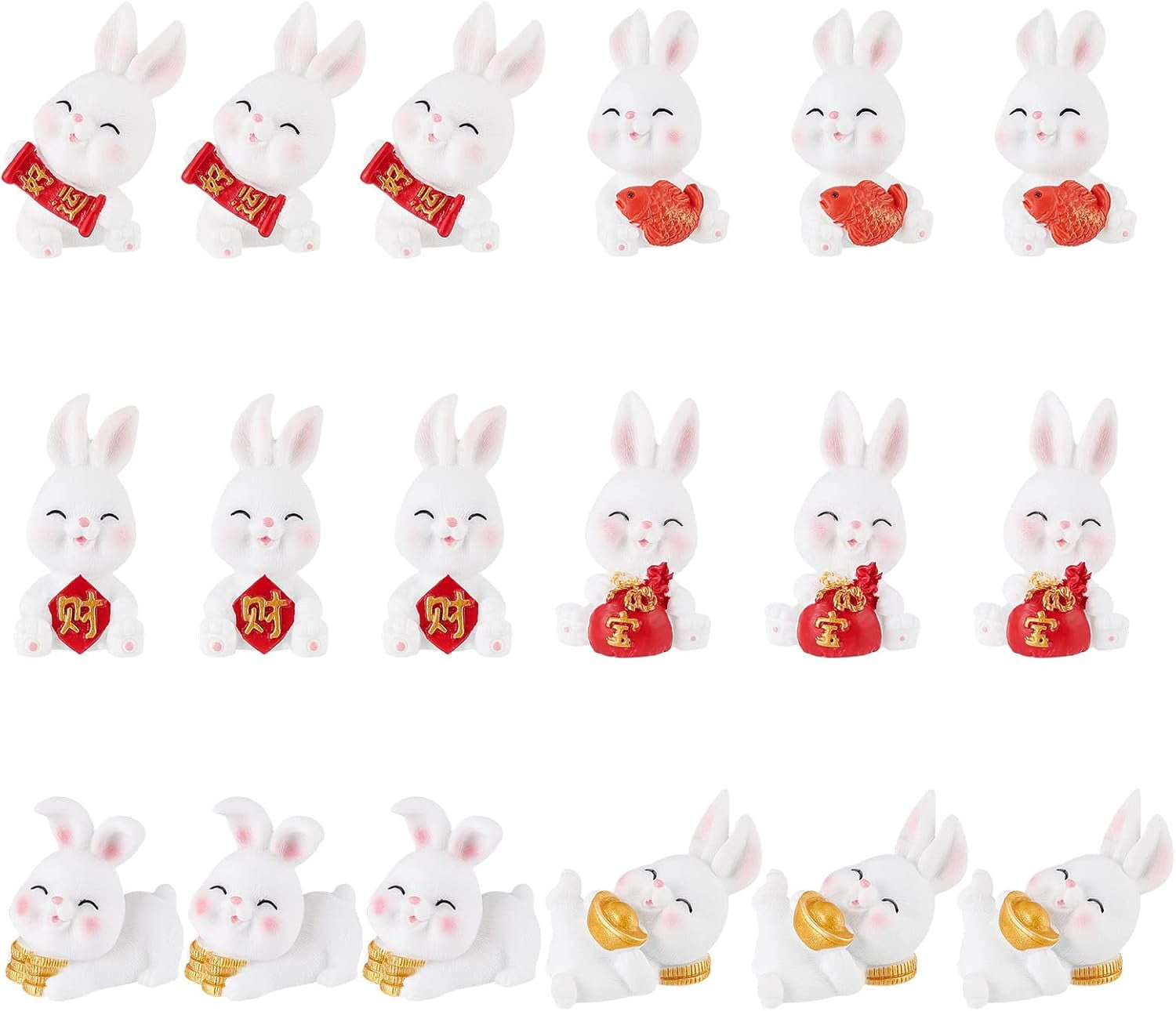 18Pcs 6 Style Rabbit Resin Display Decorations Car Ornament for Wealth ...