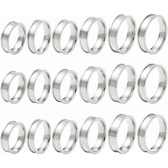 18Pcs 6 Styles 201 Stainless Steel Grooved Finger Ring Settings Ring ...