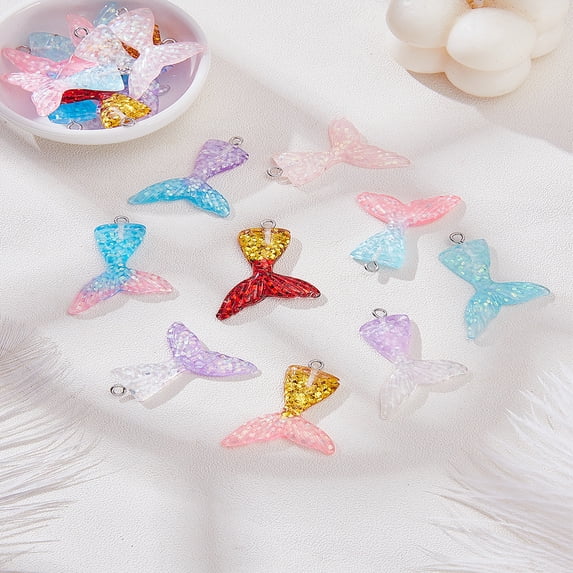 18Pcs 9 Colors Plastic Pendants Tail with Platinum Loop Paillette Two ...