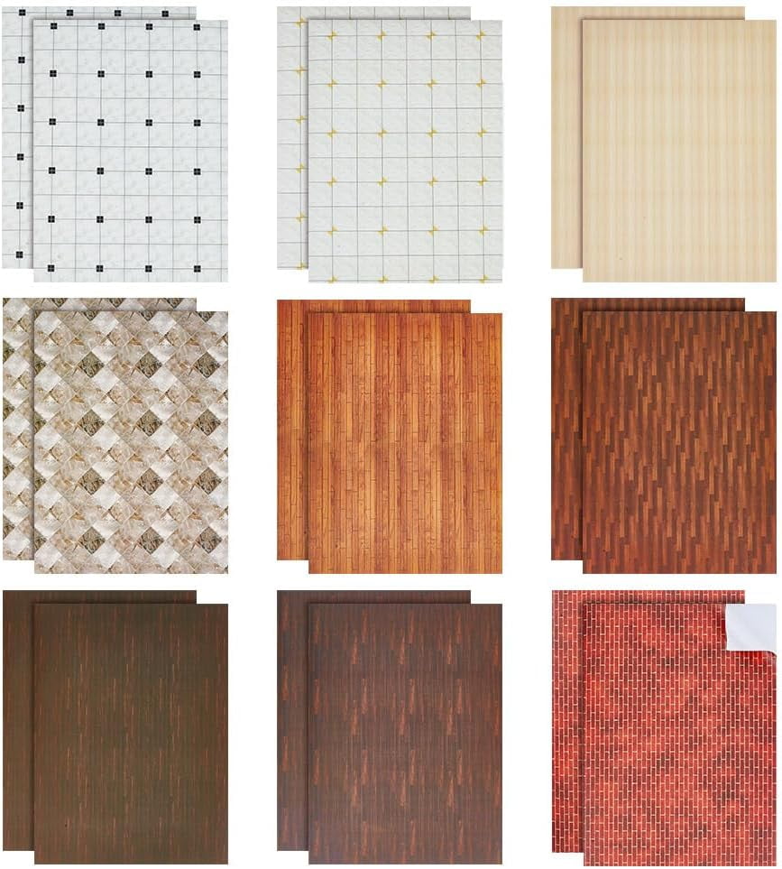 18Pcs 9 Styles Miniature Flooring and Wallpaper 12x8 Inch Mini House ...