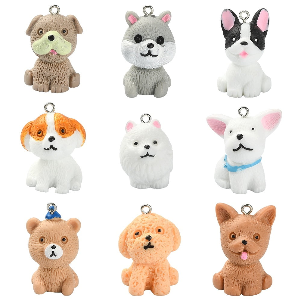 18Pcs 9 Styles Opaque Resin Pendants 3D Dog Charms with Platinum Tone ...