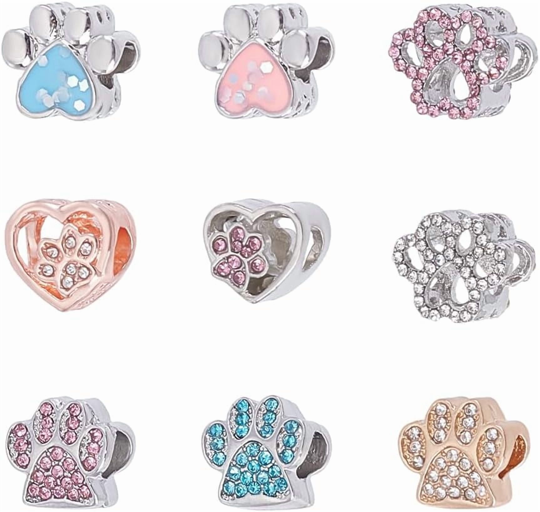 18Pcs 9 Styles Paw Charms Bulk Alloy Rhinestone Paw Pendants Pet Paw ...