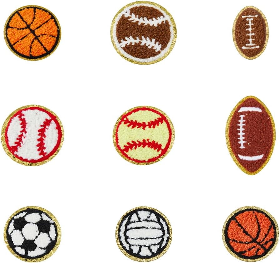 18Pcs 9 Styles Sport Ball Applique Patches Embroidery Applique Baseball ...