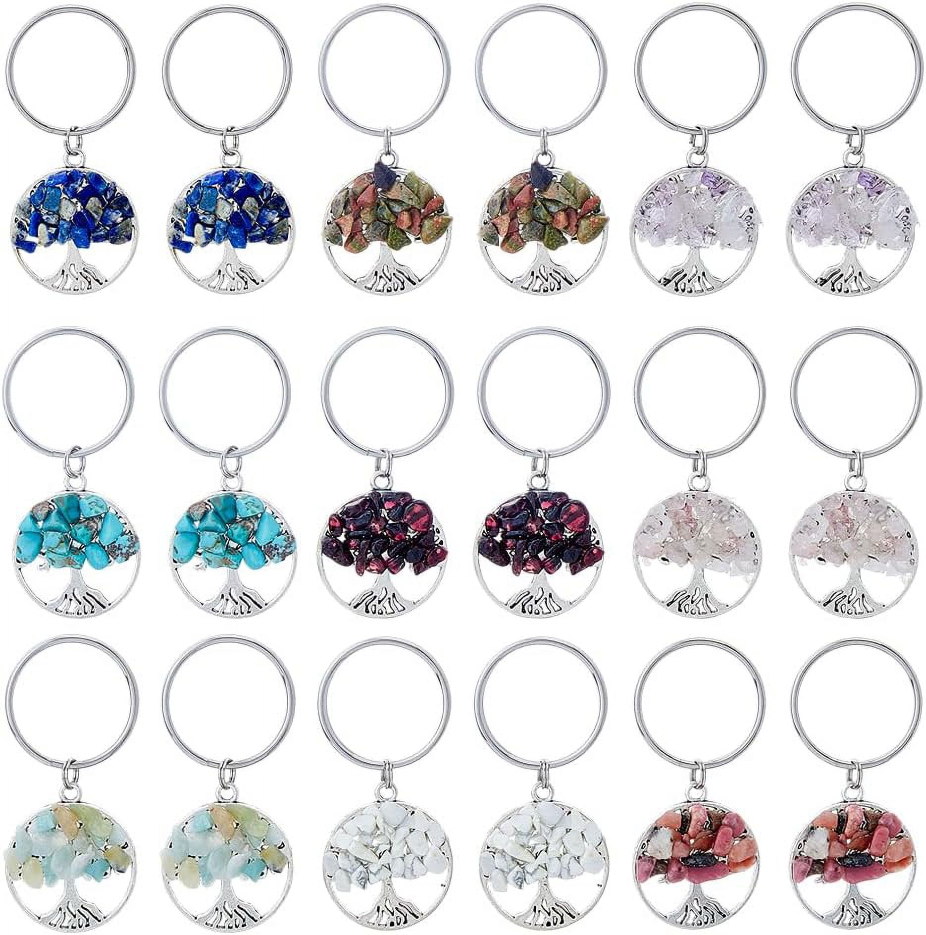 18Pcs 9 Styles Tree of Life Keychain Natural Stone Handmade DIY ...