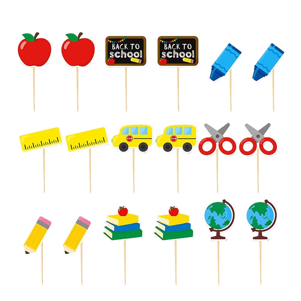 18 Styles Assorted Cake Decoration Flags – Back to School Cupcake ...