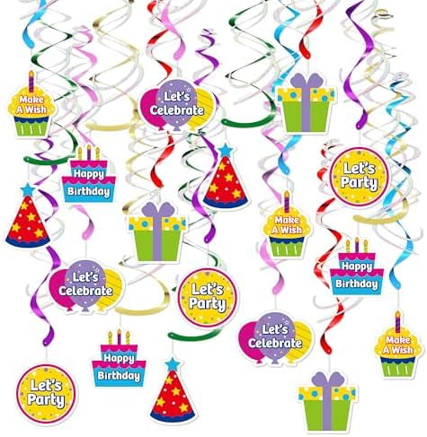 18Pcs Birthday Party Hanging Decorations - Colorful Swirl Streamers ...