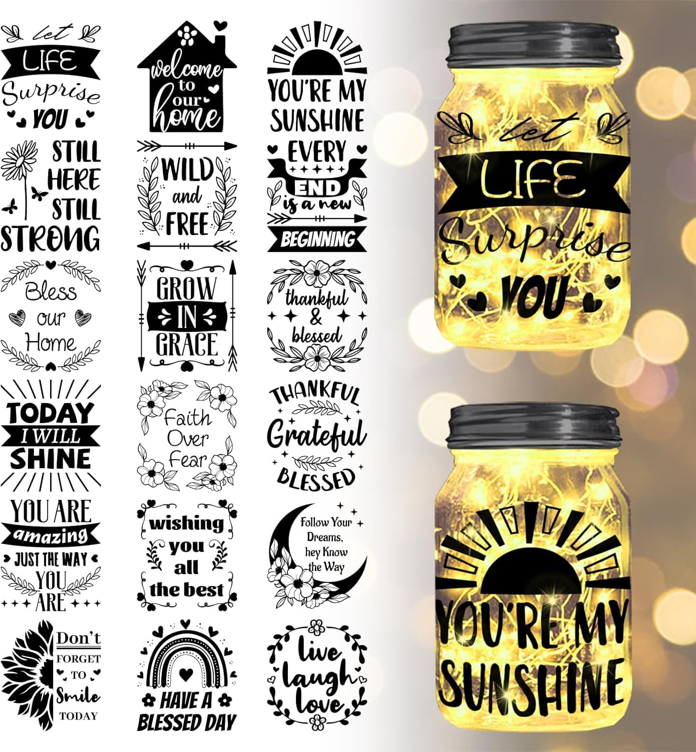 18Pcs Blessing Phrase Rub on Transfer 3.9x3.6inch Wishes Words Home ...