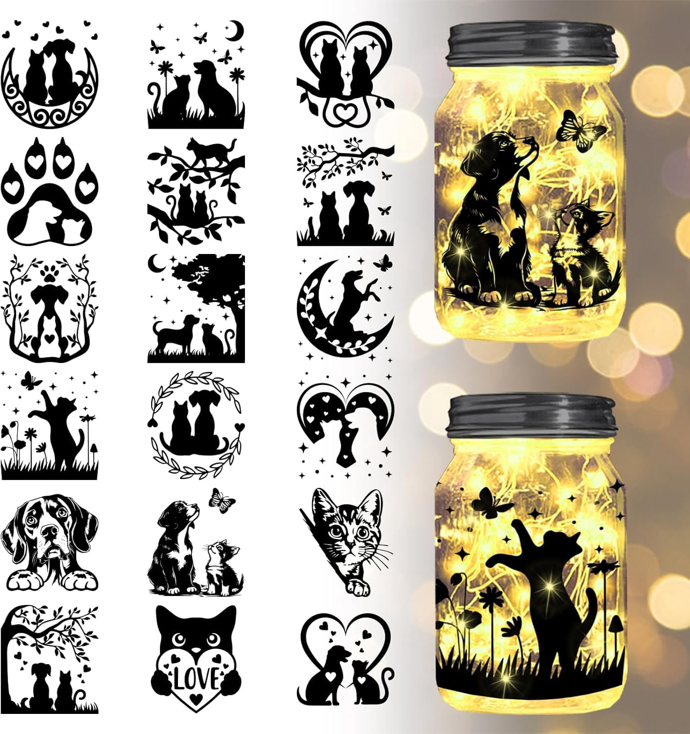 18Pcs Cat and Dog Transfer Stickers Love Heart Decals Stickers Flower ...