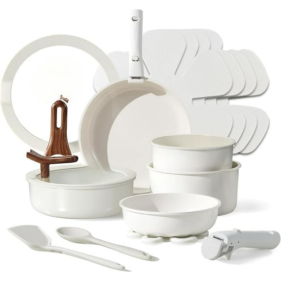 18Pcs Ceramic Cookware Set with Detachable Handle, Pots and Pans Set ...