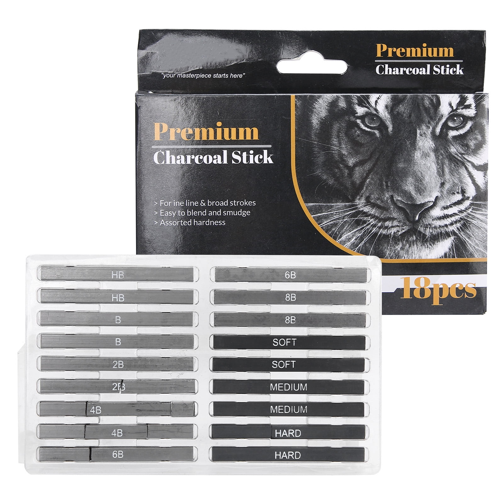 18Pcs Charcoal Stick Kit, Artist's Compressed Drawing Sketching Tools ...