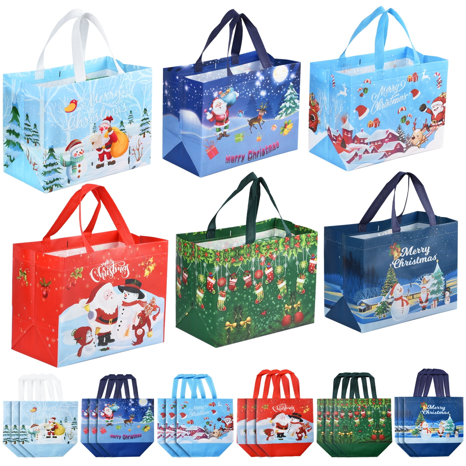 18Pcs Christmas Tote Bags Gift Bag Reusable Christmas Bags Xmas Gift ...