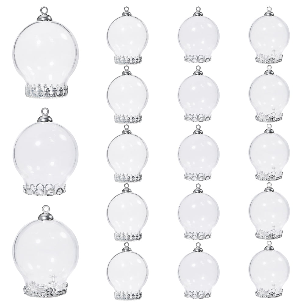 18Pcs Clear Glass globe DIY Pendant Kits with Brass Tray Settings Bead ...