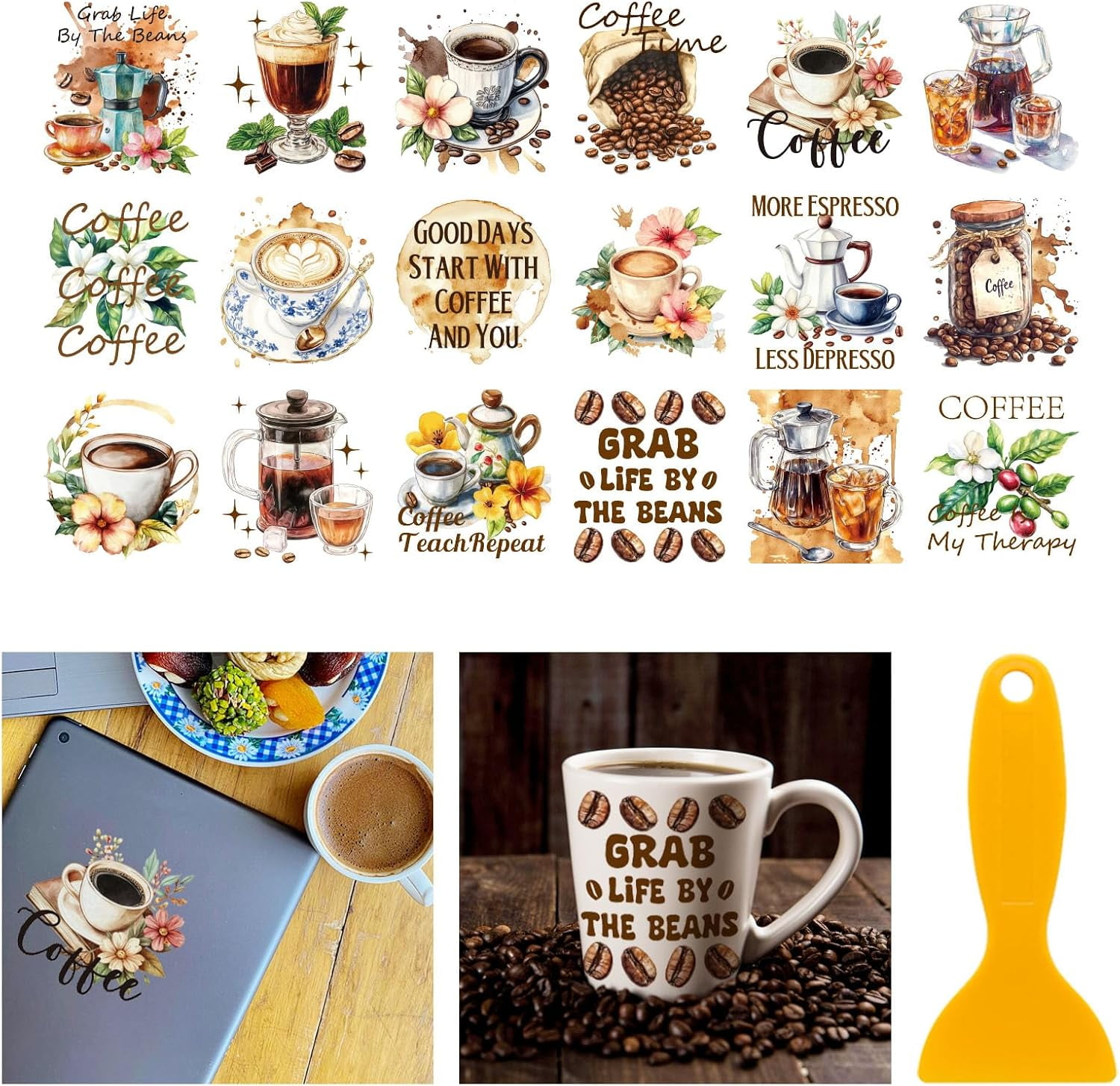 18Pcs Coffee Drinks Transfer Stickers 3.9x3.6inch Coffee Decals ...