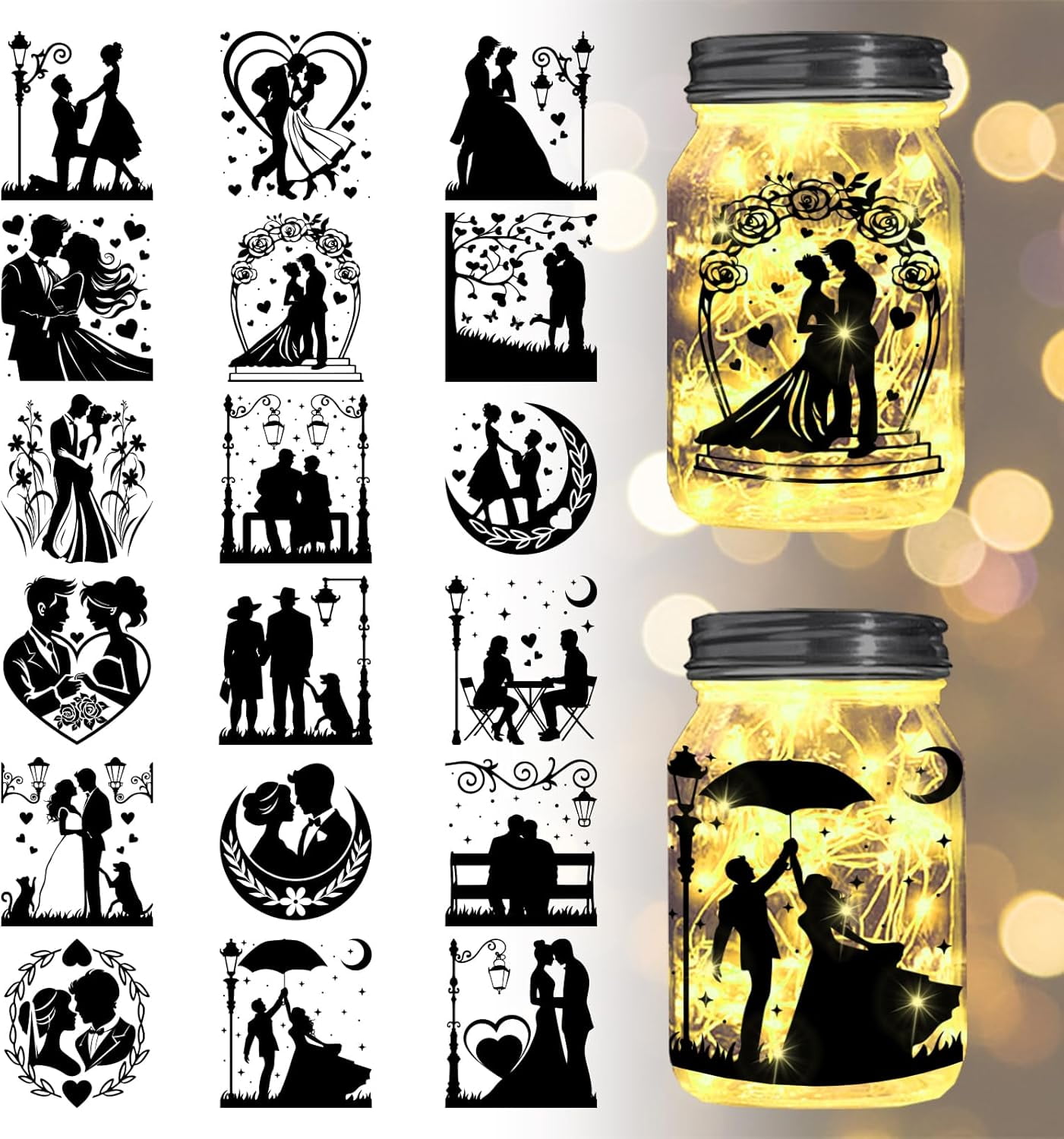 18Pcs Couple Transfer Stickers Wedding Decals Stickers Date Rub on ...