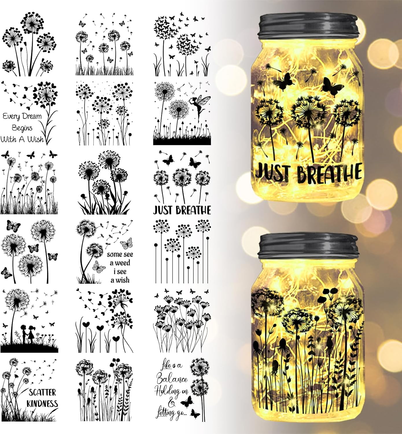 18Pcs Dandelion Transfer Stickers 3.9x3.6inch Flowers and Plants Decals ...